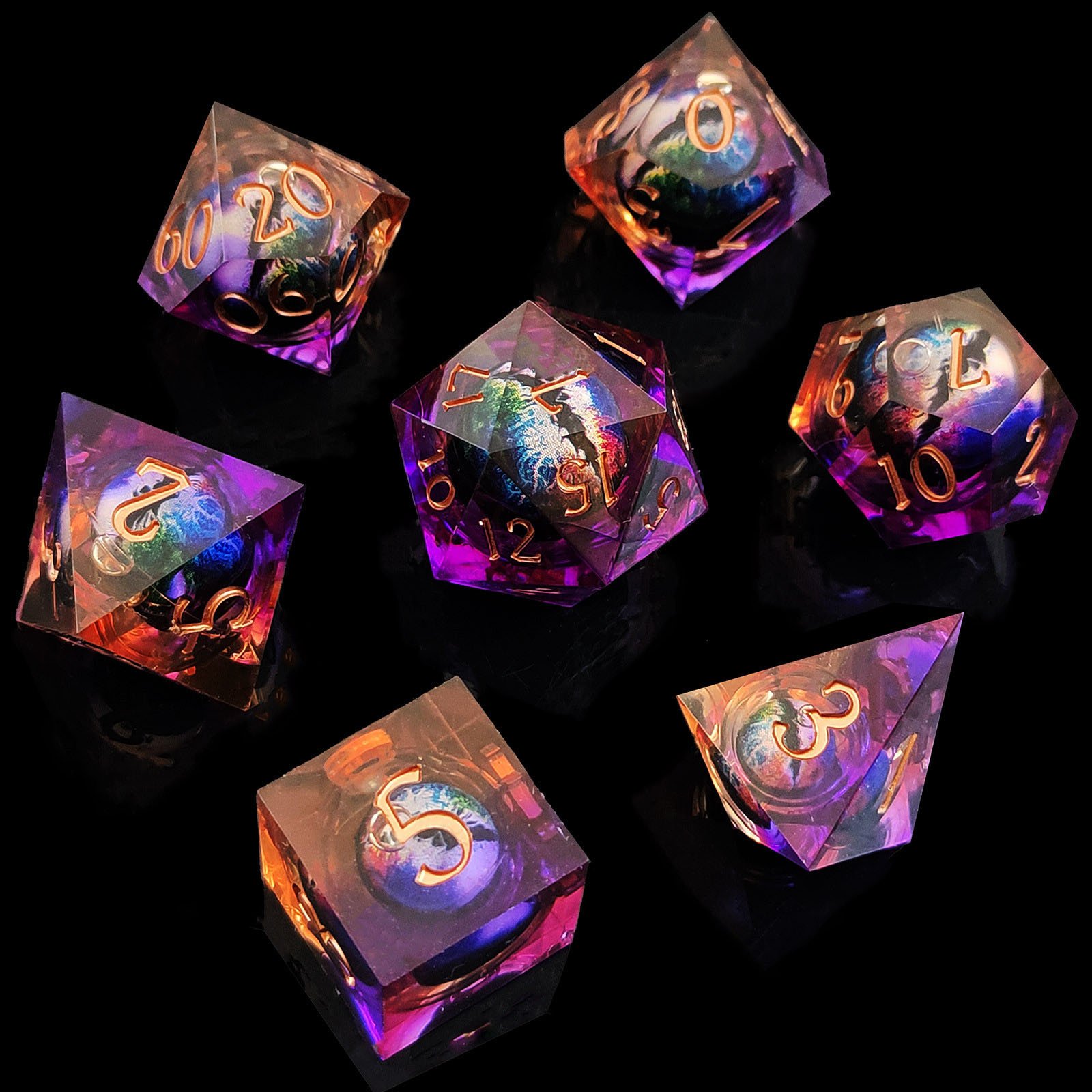Purple-Orange Eye Core Dice Set – Color Shift Resin (7pcs) – Rollooo ...